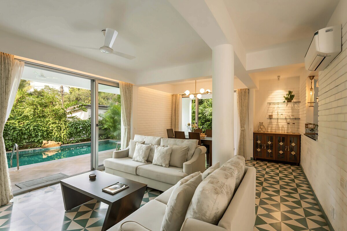 Luxe 2BHK w/ Pvt Pool & Garden by Savera Stays 𝗕𝗢𝗢𝗞 Goa Apartment